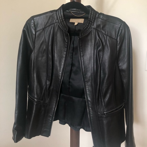 Talbots | Jackets & Coats | Talbots Black Peplum Style Leather Jacket ...